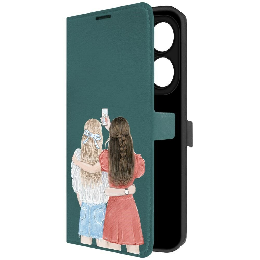 Чехол-книжка Krutoff Eco Book для INFINIX Smart 8 Лучшие подруги (зелёный опал)