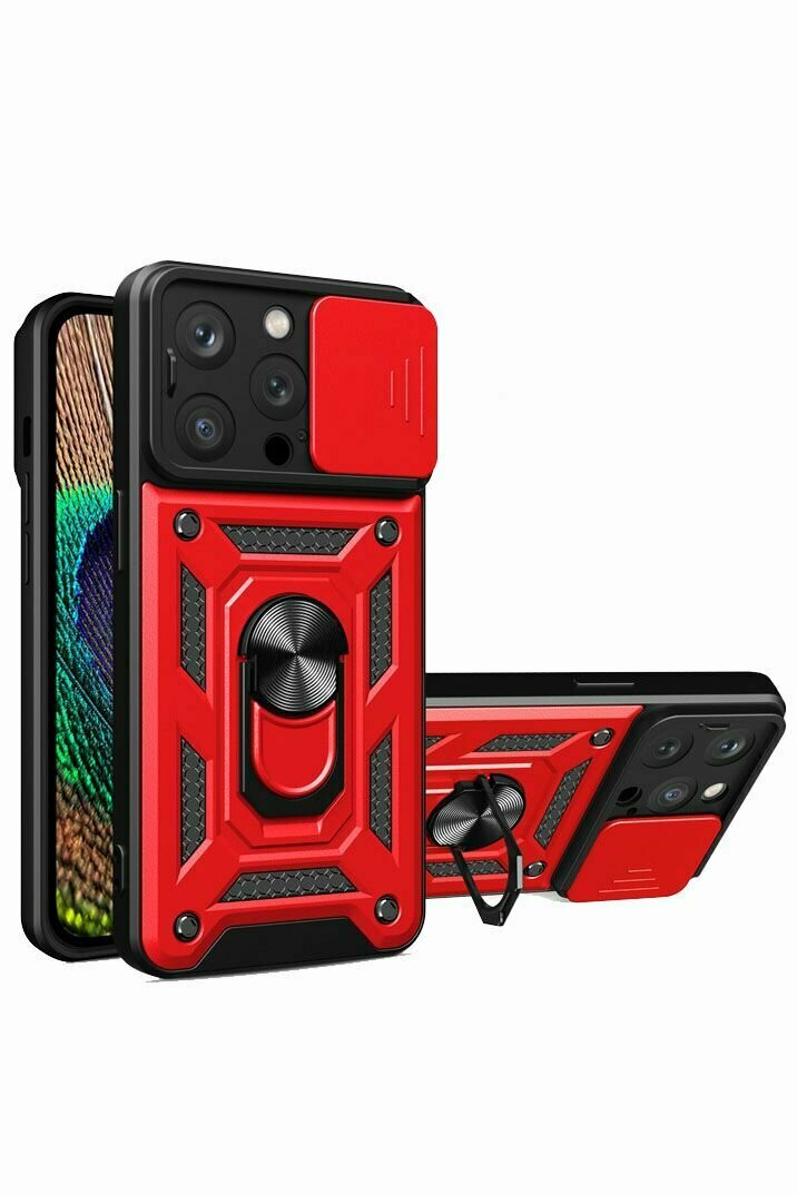 Чехол противоударный для Apple iPhone 14 Pro / Айфон 14 Про с защитой камеры armors (Красный)