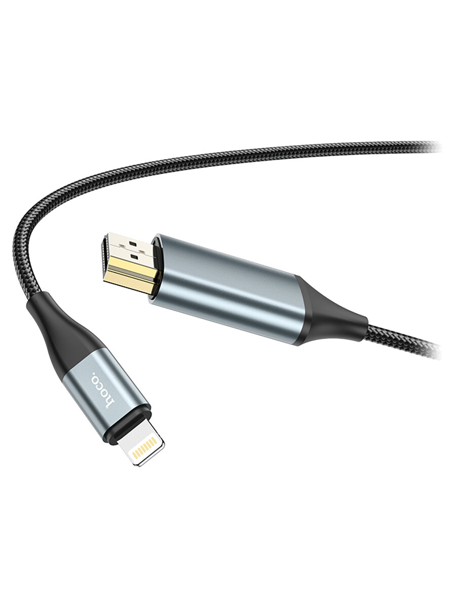 Кабель-переходник Hoco UA15, Lightning-HDMI, 2м, черный/серый