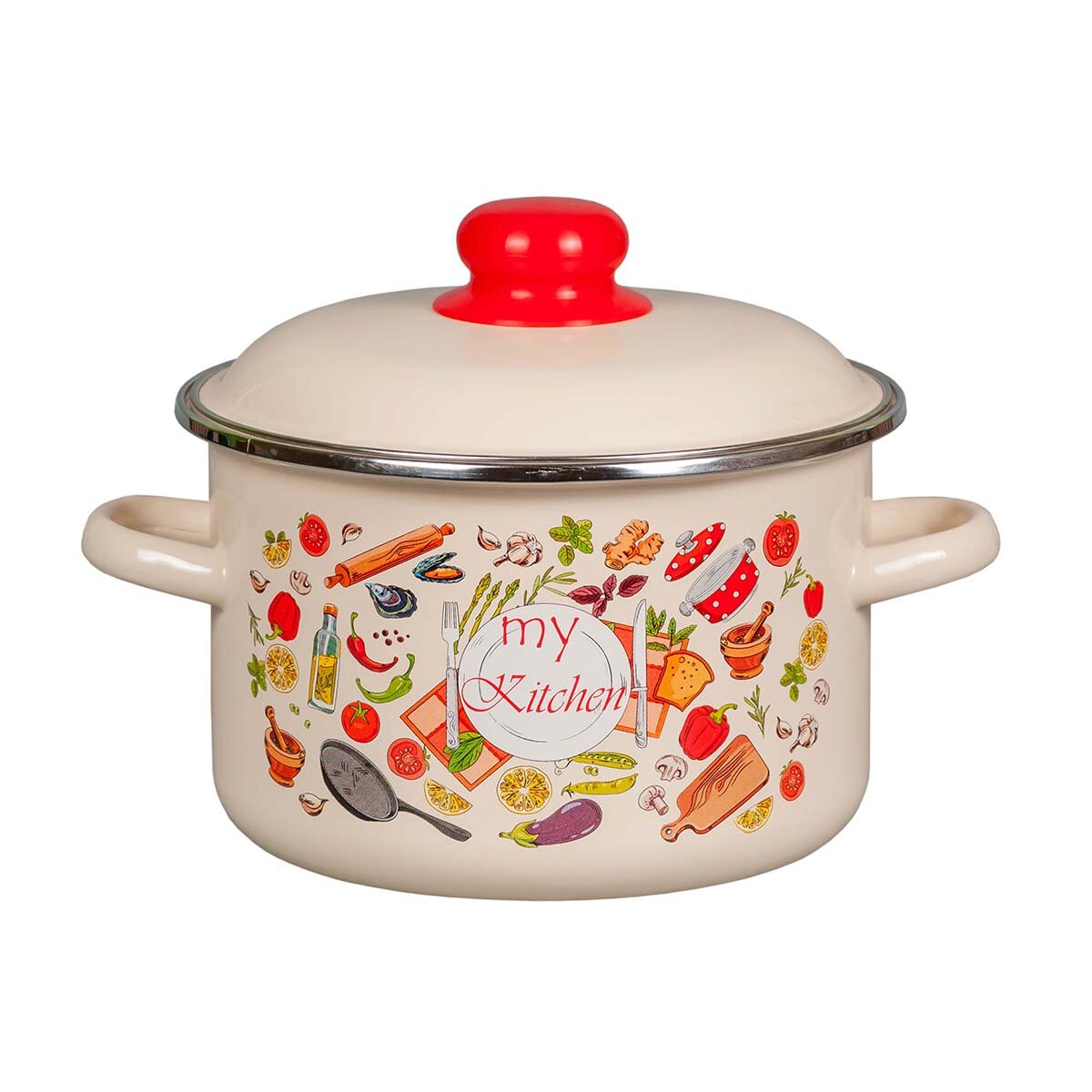 Кастрюля эмалированная СтальЭмаль Моя кухня с крышкой, 5,5 л, слоновая кость