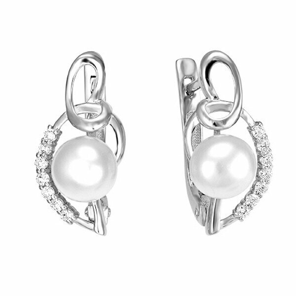 Серьги, серебро, 925 проба, родирование, фианит, жемчуг