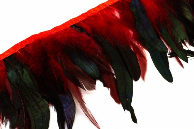 Перья на ленте 6-15 см, цвет красный/бензиновый, 1003-011, 50 см