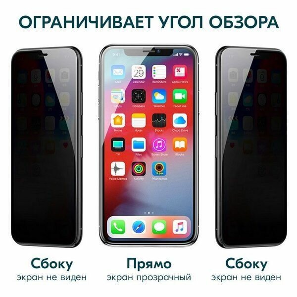 Защитное стекло "Антишпион" на Айфон 13/13Про/14 Противоударное стекло для iPhone 13/13Pro/14