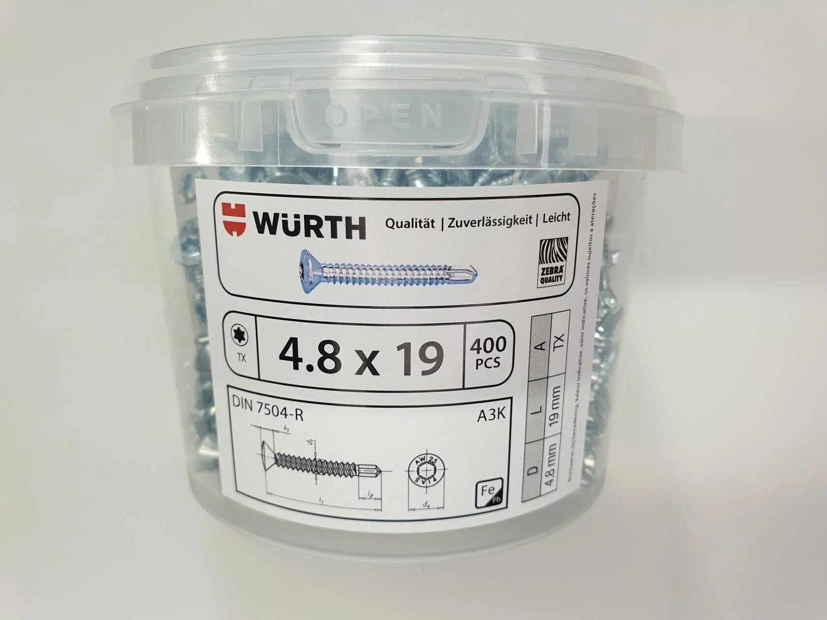 Саморез по металлу DIN 7504-R 4.8x19 (400 pcs) WURTH, Германия