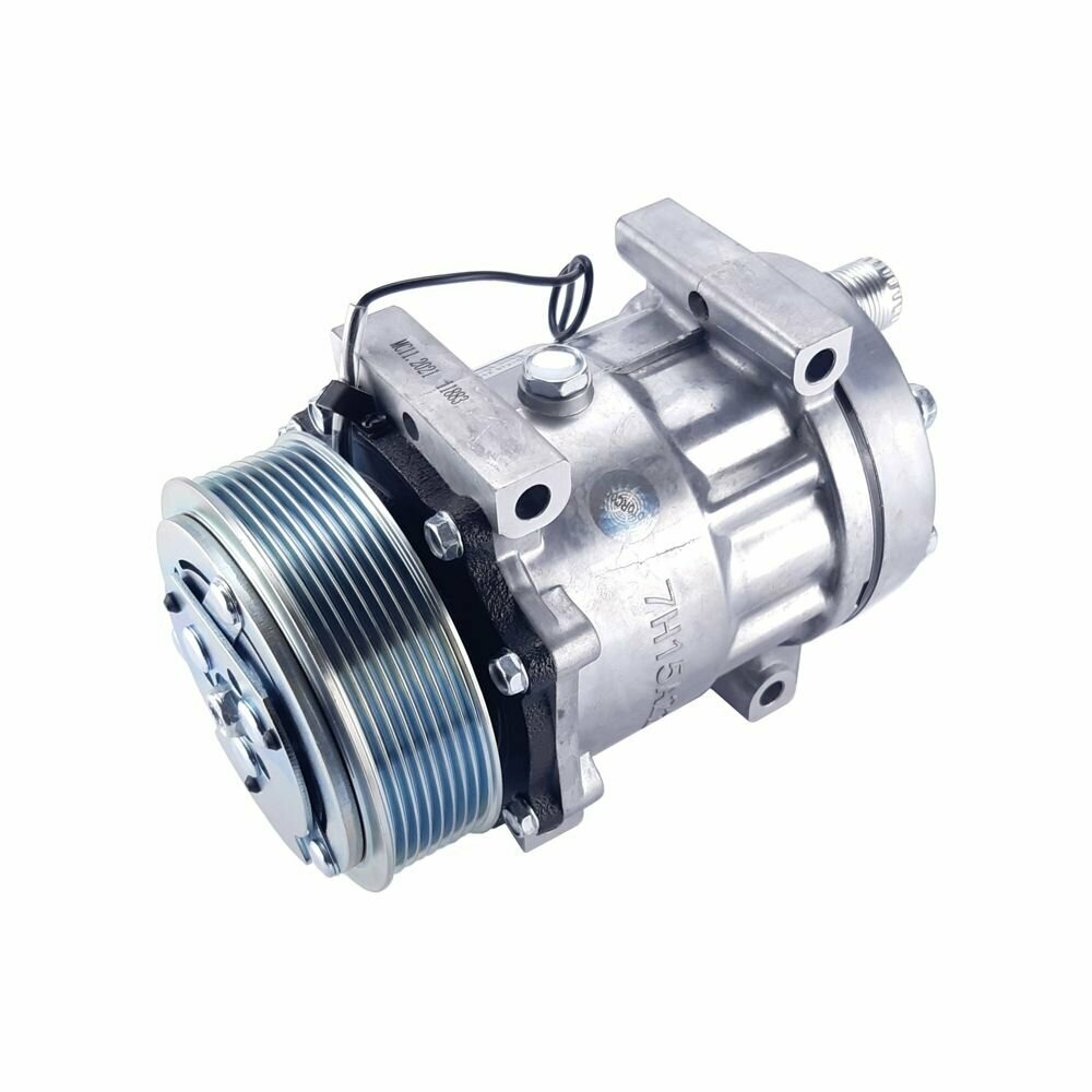 Компрессор кондиционера Sanden 7H15 (12V, PV8) выходы горизонтальные (O-ring) 3/4" - 7/8" Монтажное крепление - направляющие