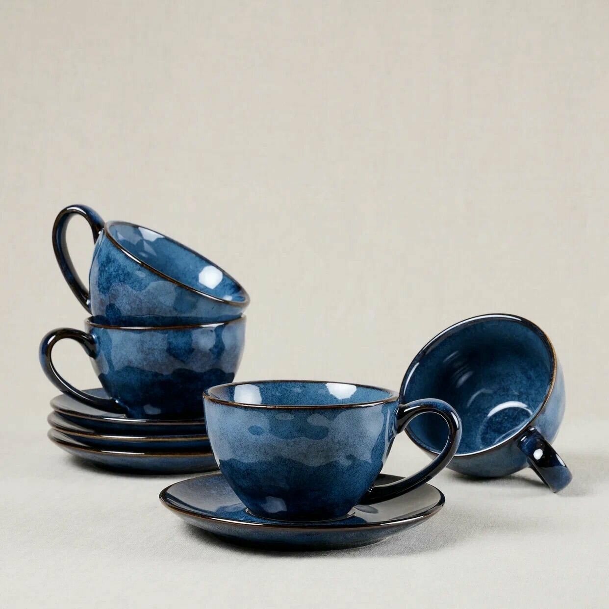 Набор чайных пар 4 шт, чайные пары керамические, сервиз 300 мл