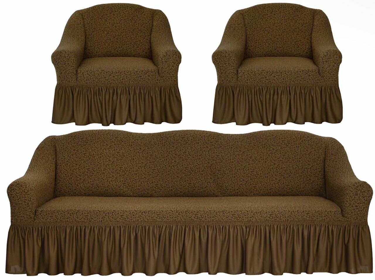 Жаккардовые чехлы с юбкой на диван и 2 кресла