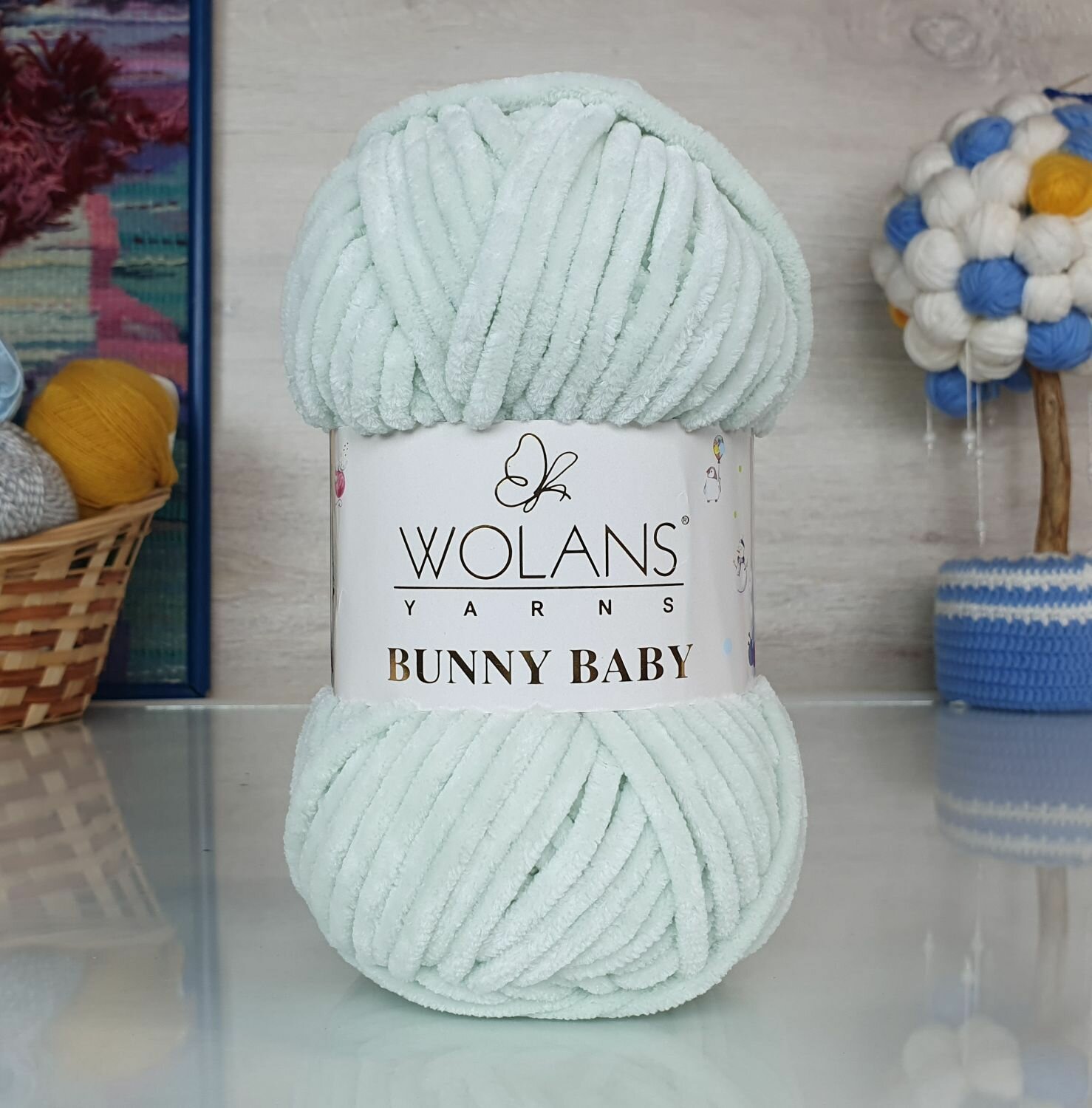 Пряжа BUNNY BABY WOLANS, бледный мятный - 03, 100% супермягкий полиэстер, 5 мотков, 100 г, 120 м.