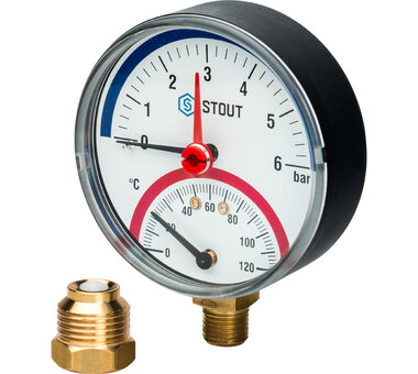 Термоманометр 80/4 x 1/2 (нижний) с запорным клапаном STOUT (SIM-0006-800415)