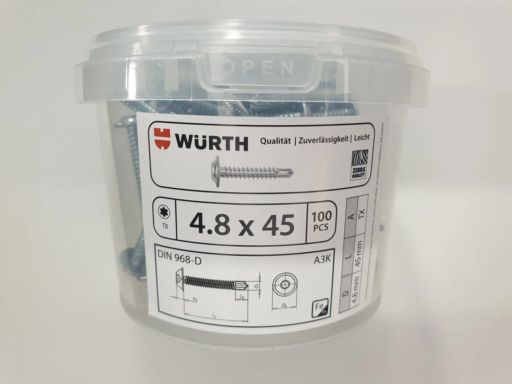 Саморез по металлу DIN 968-D 4.8x45 (100 pcs) WURTH, Германия