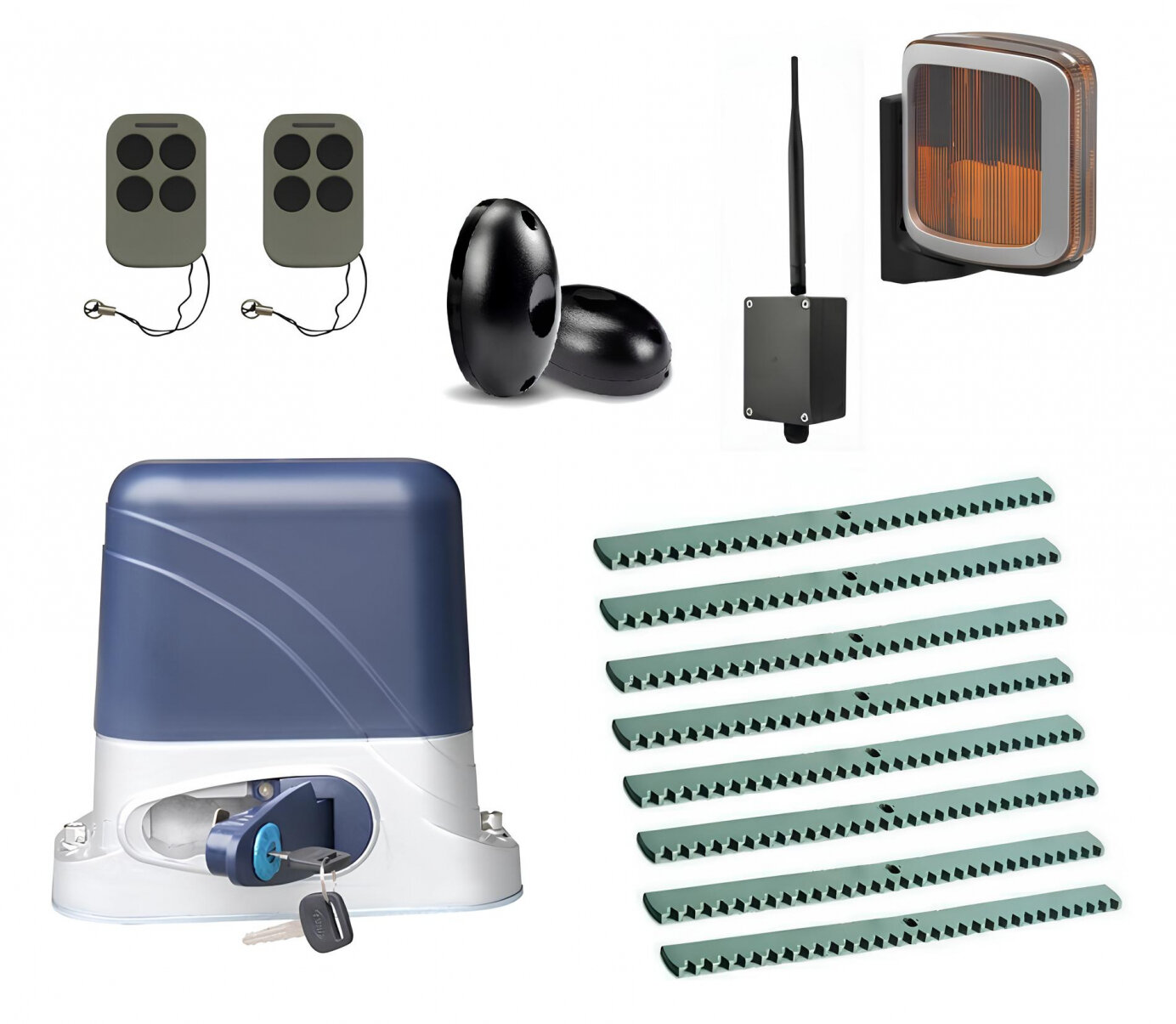 Автоматика для откатных ворот KSL-1300 FULL-2K8-BT, комплект: привод, 2 пульта, Bluetooth-модуль, фотоэлементы, лампа, 8 реек