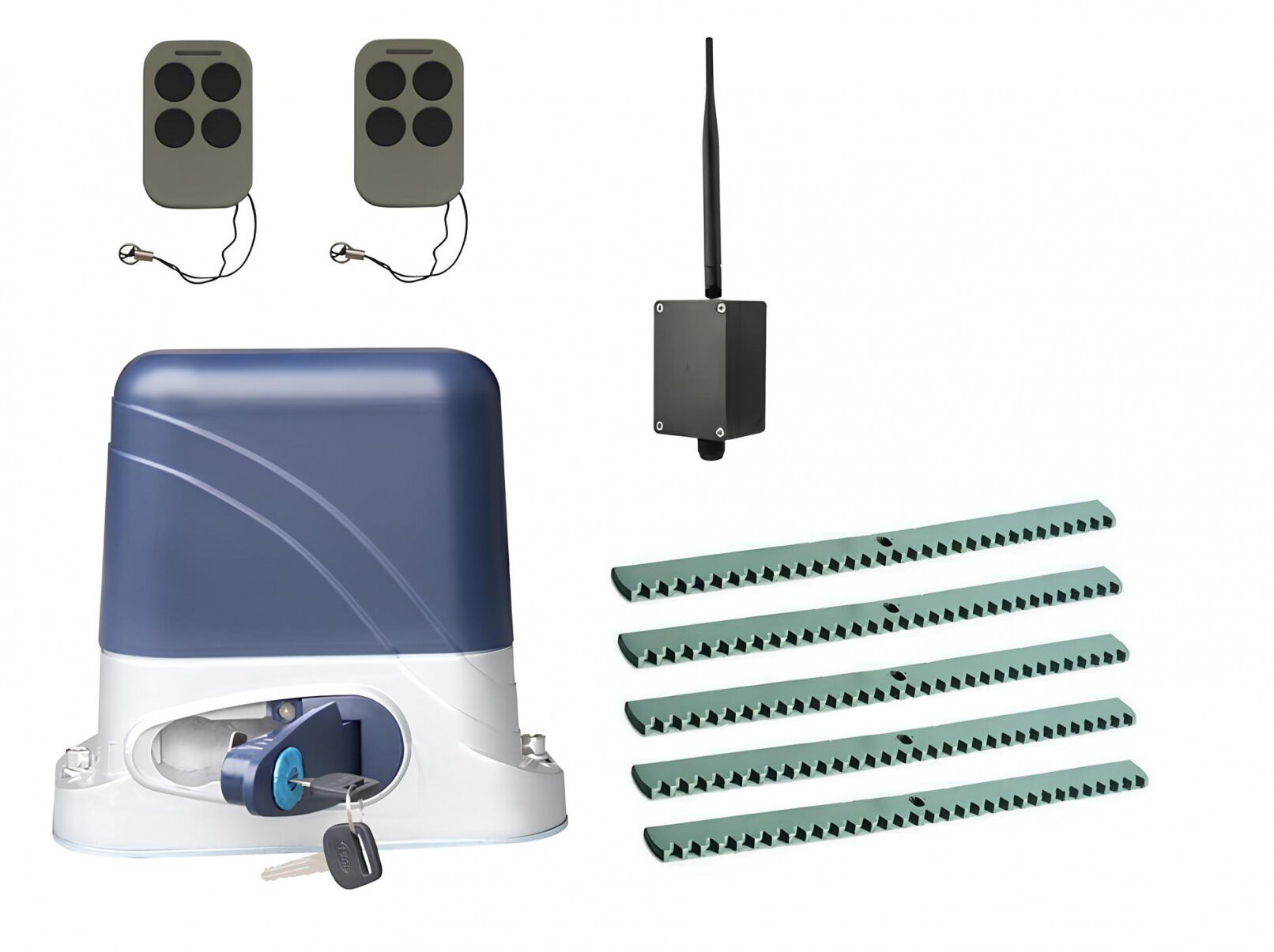 Автоматика для откатных ворот KSL-1300 KIT-KR5-BT, комплект: привод, 2 пульта, Bluetooth-модуль, 5 реек