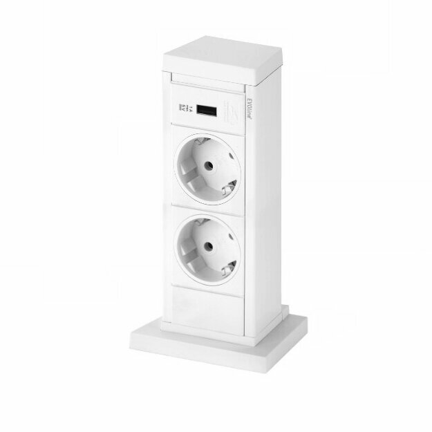 Розетка белая EVOline Up 939.00.029 (2 эл. роз. + USB Charger), кабель 3 м
