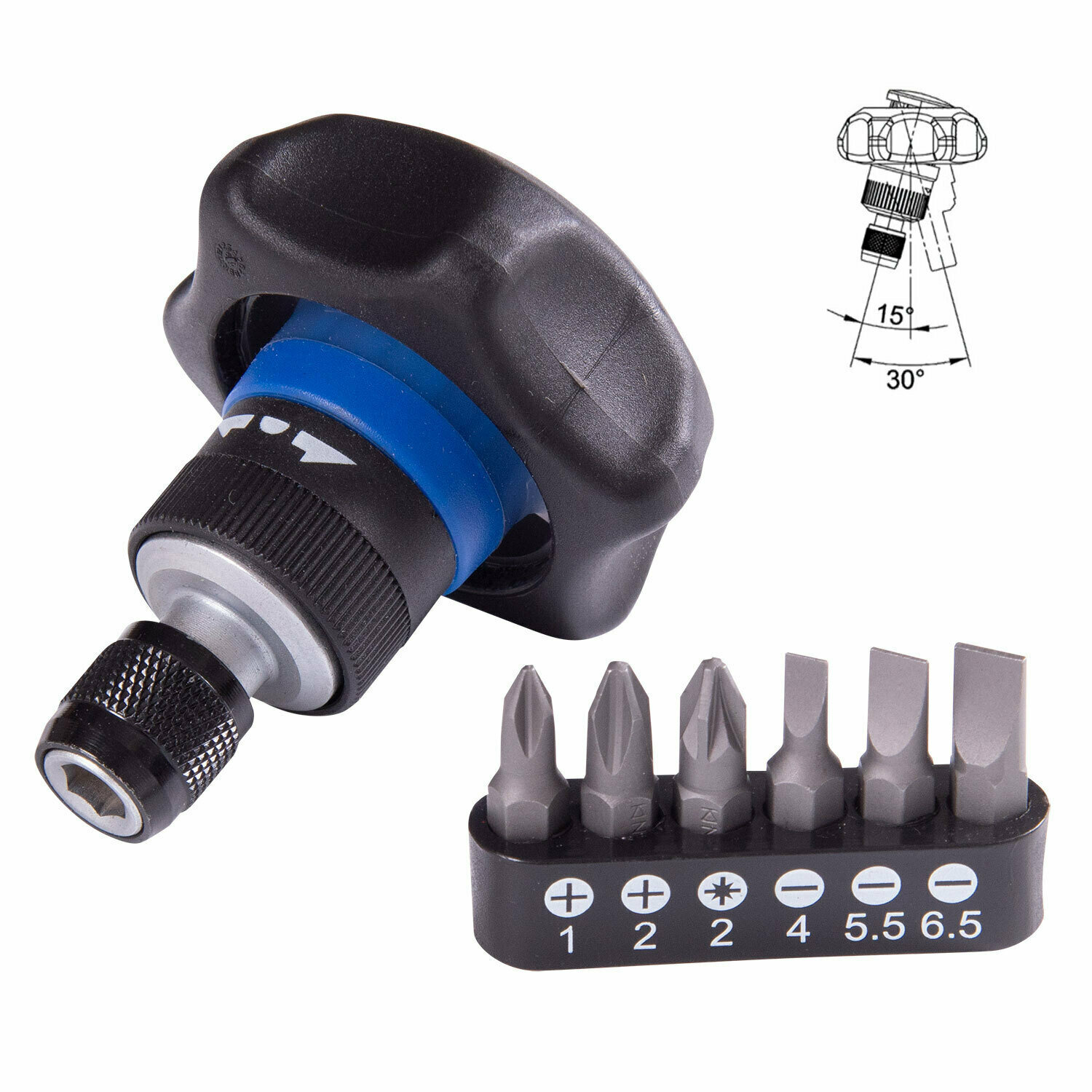 KING TONY Трещотка компактная 1/4", 48 зубцов, дисковый механизм, для вставок (бит), в комплекте 5 вставок(бит) P2746