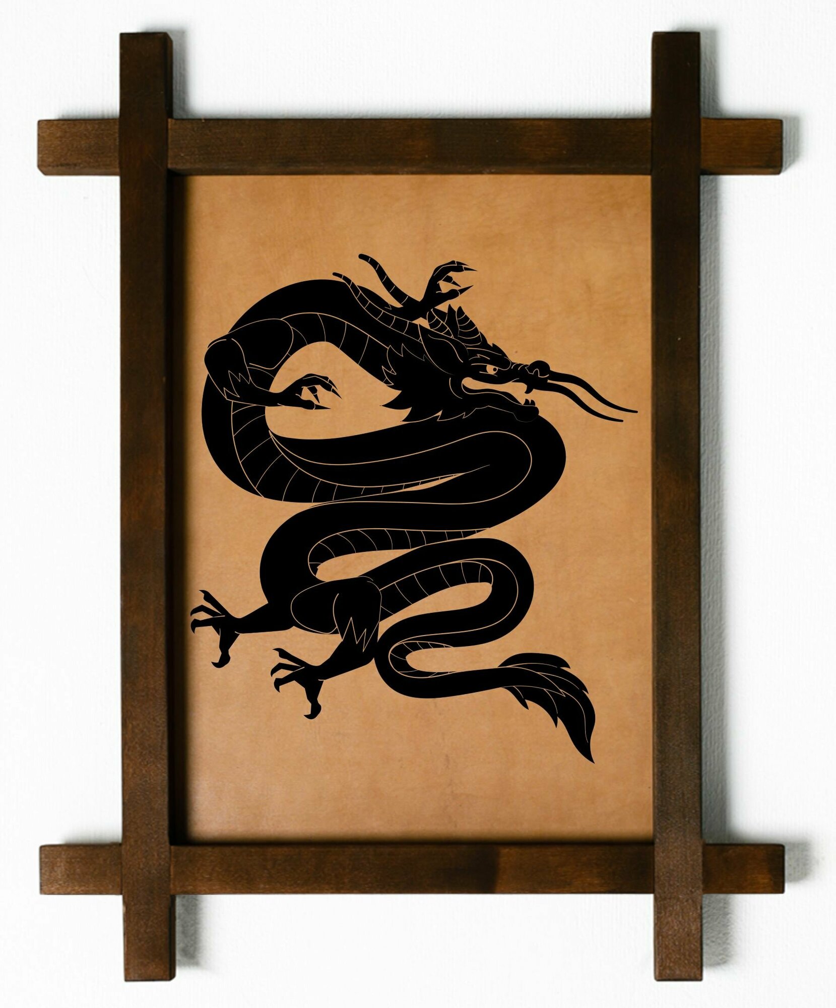 Картина интерьерная, натуральная кожа, "Китайский дракон", в деревянной раме, BoomGift