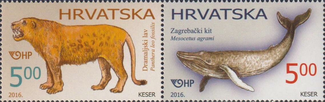 Почтовые марки Хорватия 2016г. "Палеонтология" Львы, Киты MNH