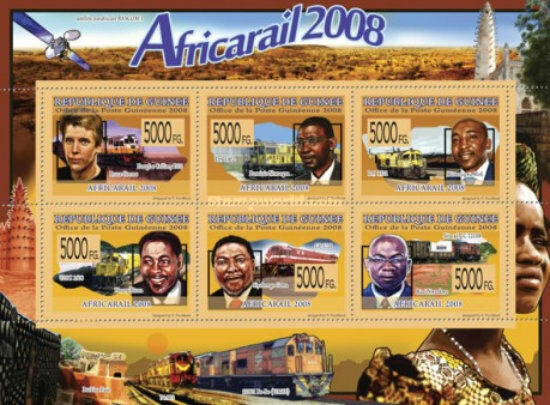 Почтовые марки Гвинея 2008г. "Африканская железная дорога 2008 - Поезда" Поезда, Инженеры MNH