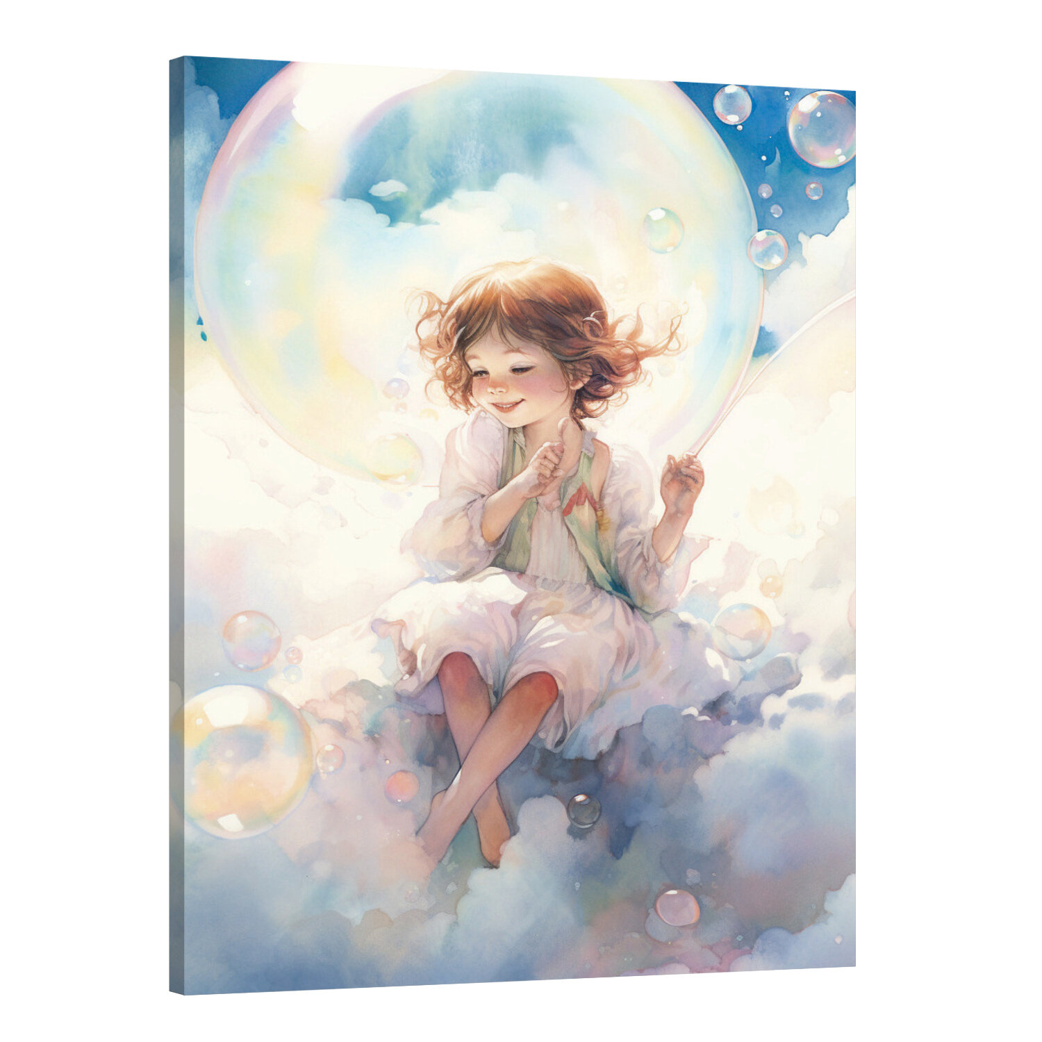 Интерьерная картина 50х70 "Девочка и мыльные пузыри"