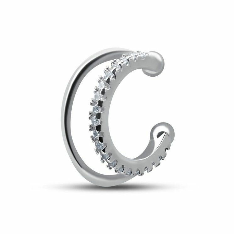 Серьги каффы, серебро, 925 проба, фианит