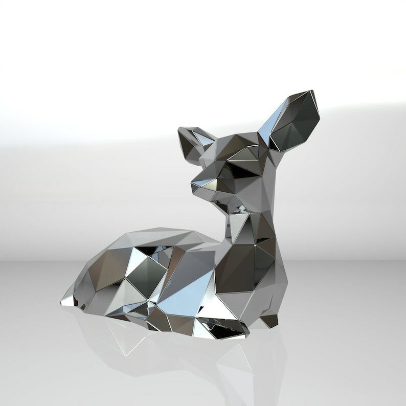 Полигональная фигура Олененок, геометрический полигональный металлический декор интерьера