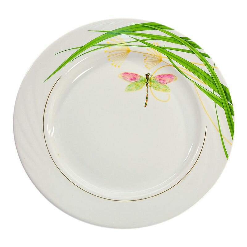 Тарелка фарфоровая мелкая 240 мм. "Стрекоза" ф. Голубка, Добрушский фарфоровый завод