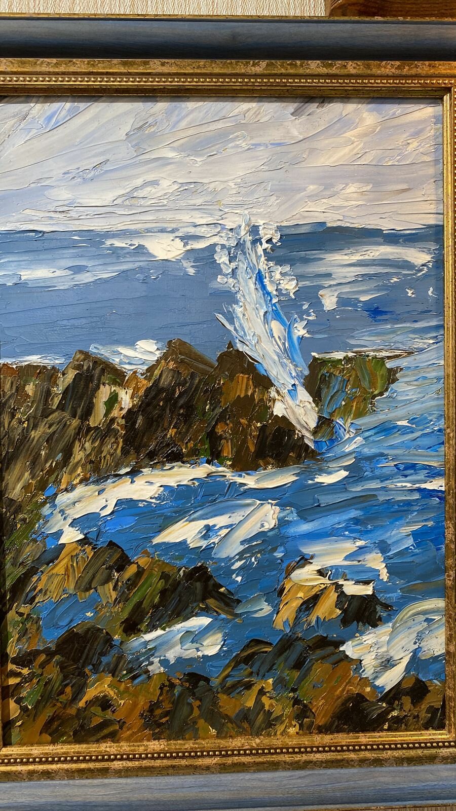 Картина в раме. Миляева Нина "Прибой", холст, масло, 45x35. Авторская живопись.