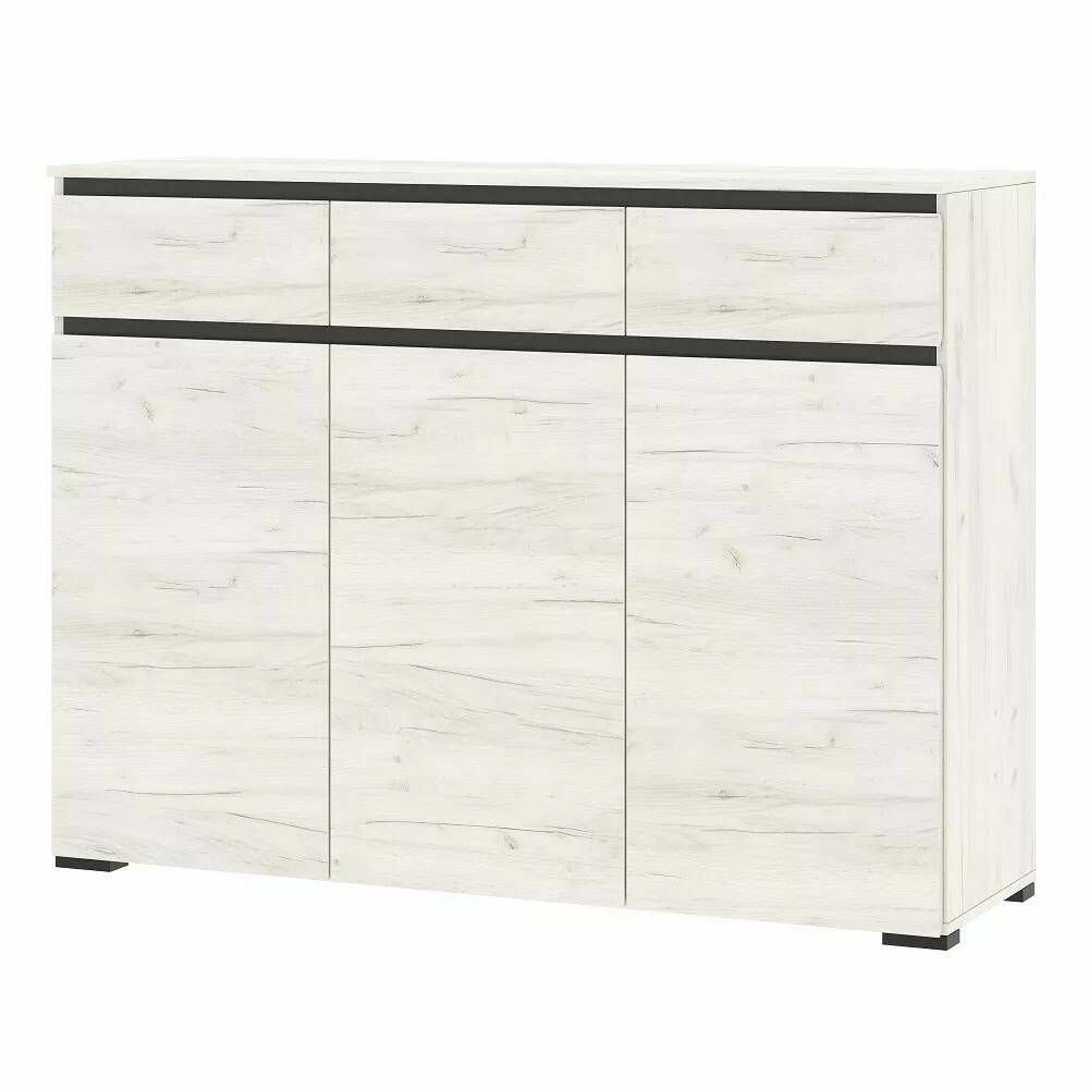 Комод Гретта Крафт белый/Антрацит, ЛДСП, с 3-мя ящиками , для спальни, гостиной, прихожей, 1350х1011х411, памир