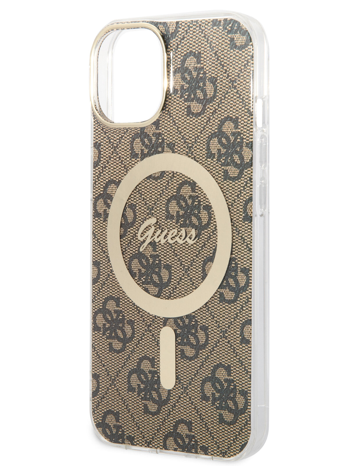 Guess для iPhone 15 Plus чехол PC/TPU 4G Hard Brown/Gold (MagSafe)