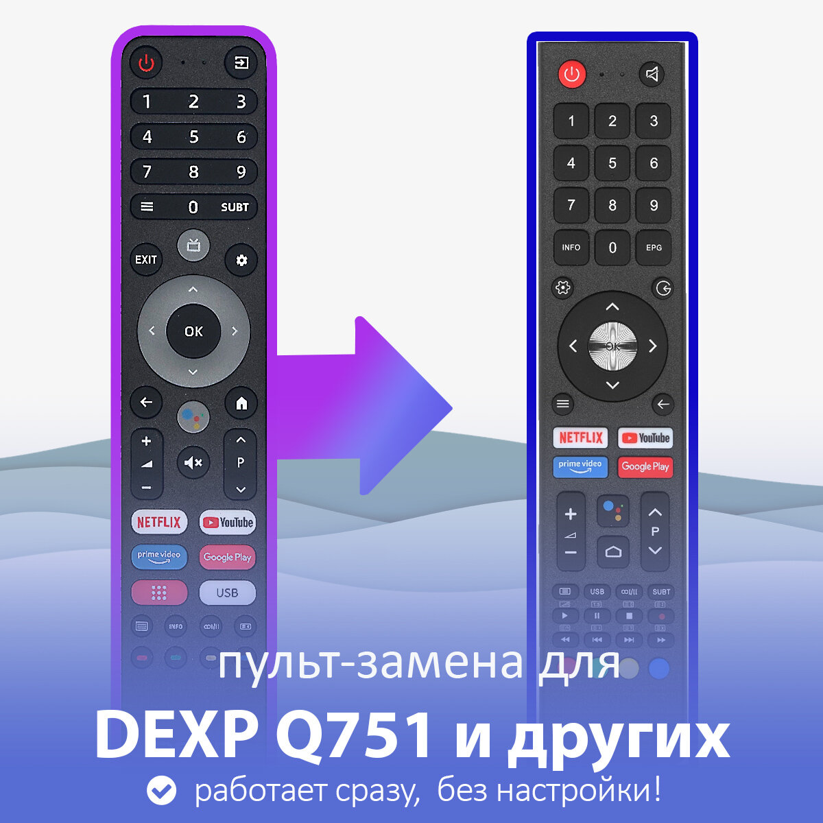 Пульт-замена голосовой для ТВ DEXP Q751 и других