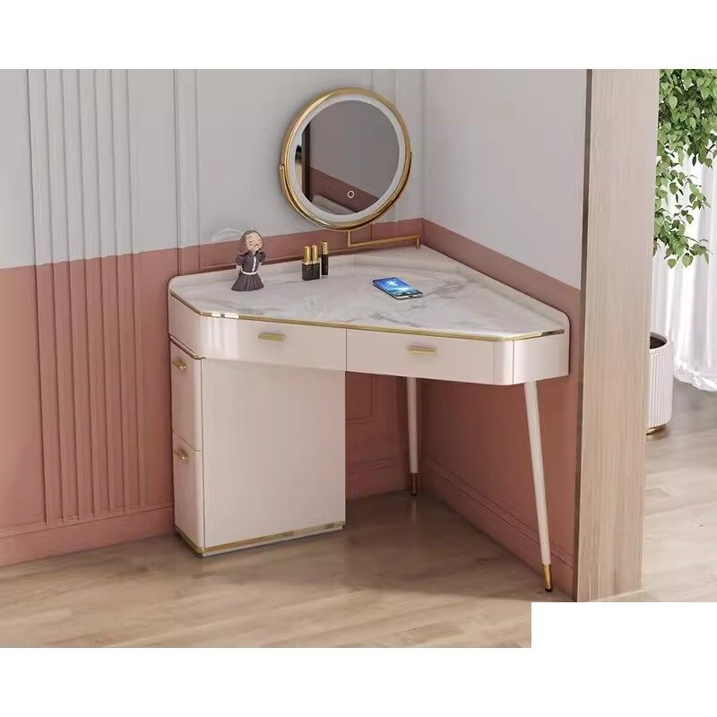 Туалетный столик угловой Adair (белый стол 80 см + зеркало с подсветкой)