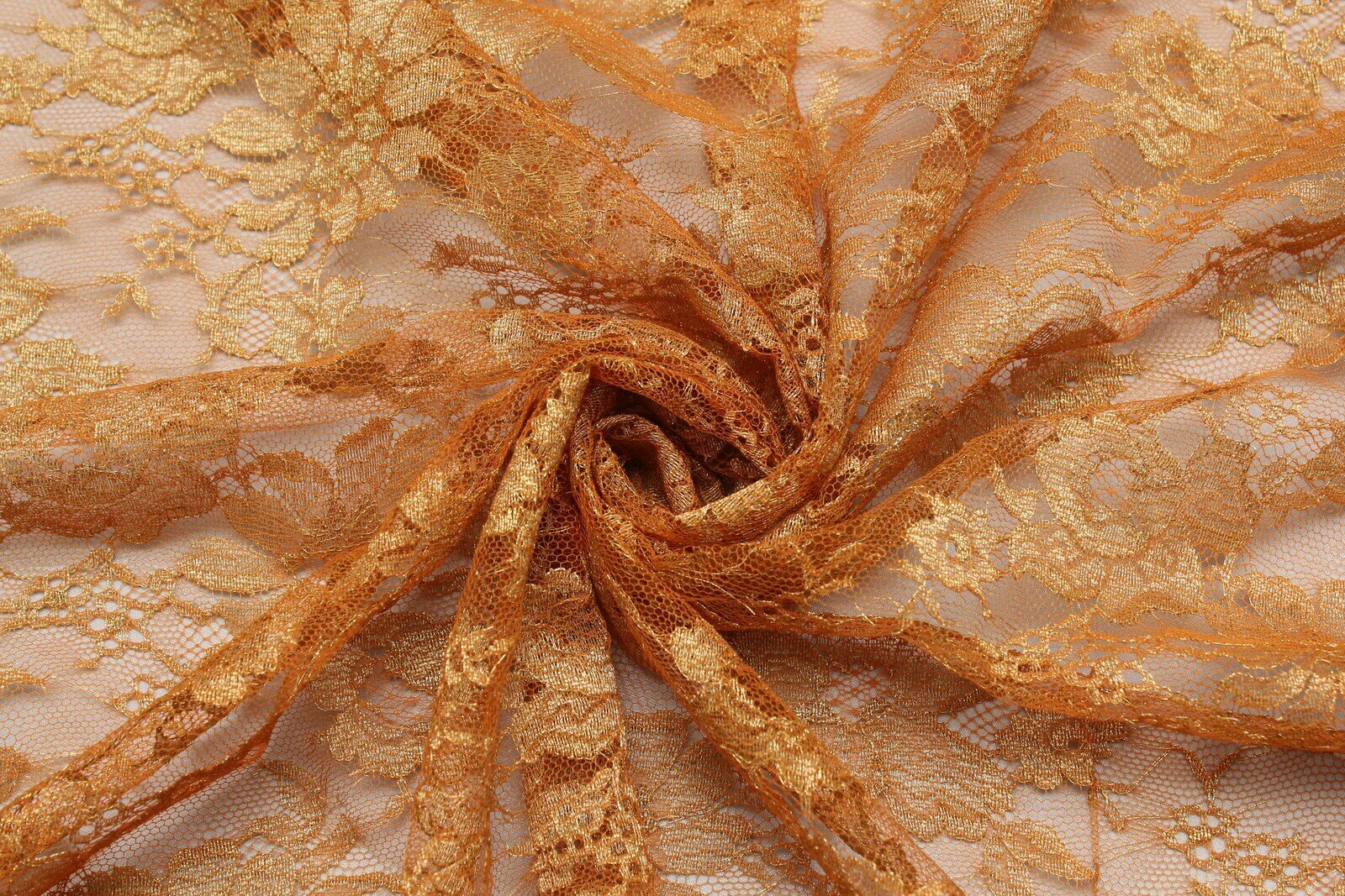 Ткань Кружево Jean Bracg золотисто-рыжее с фестоном, ш108см, 0,5 м