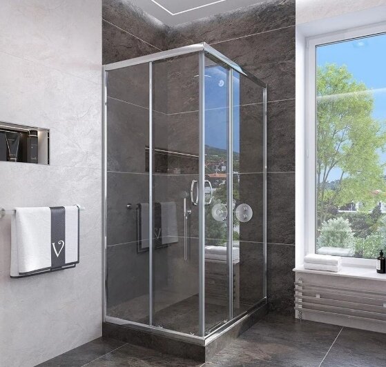 Душевой уголок Veconi Rovigo 80х80х185 профиль хром, стекло прозрачное RV113-80-01-C4