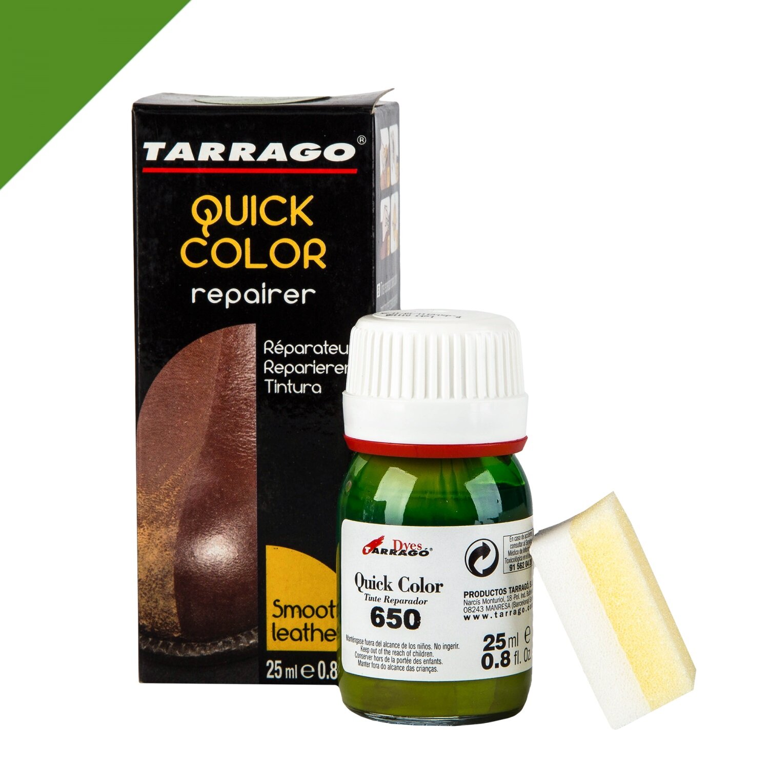Краситель для изделий из гладкой кожи Tarrago QUICK COLOR стекло 25 мл, цвет 650 ярко-зеленый