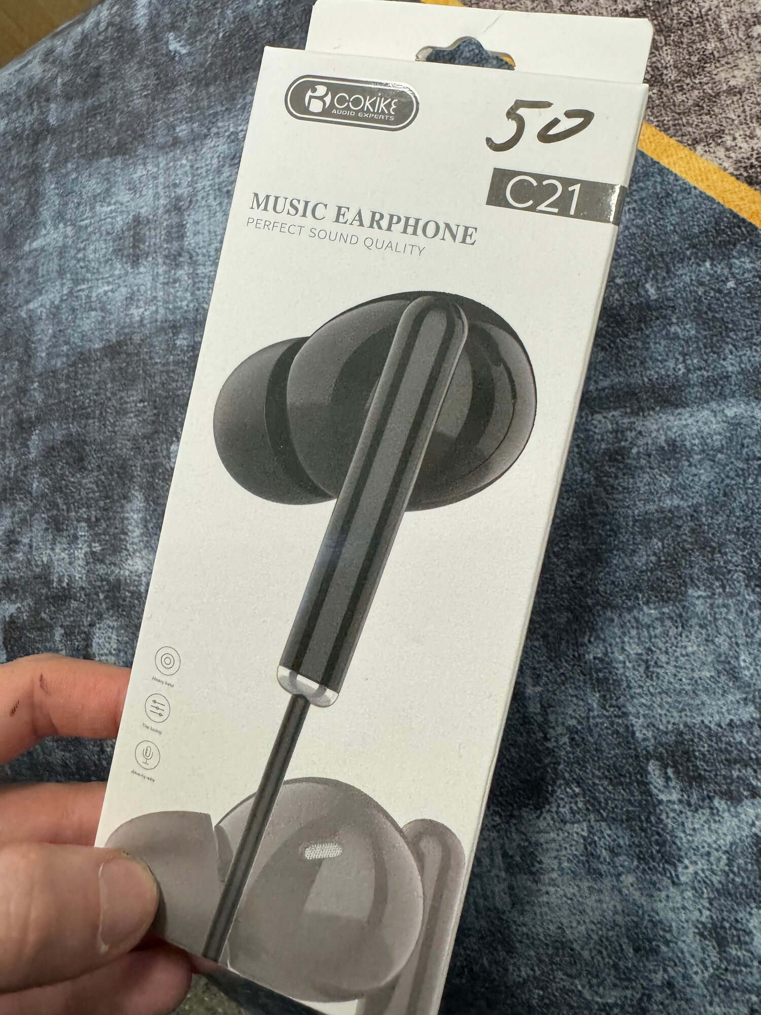 Проводные наушники капельки с микрофоном Cokike C21 (95 Дцб / 130см / 16 Ом) разъем 3.5мм для старых телефонов, магнитолы, радио, MP3-плеера, VR-оч.