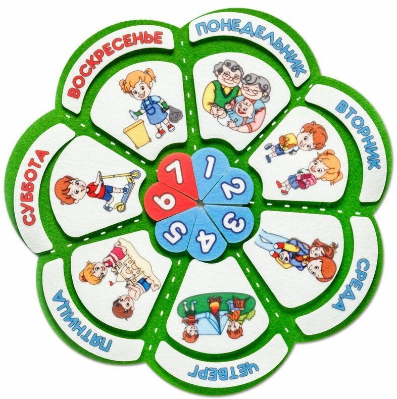 Дидактический коврик Smile Decor "Дни недели", обучающая игра из фетра на липучках