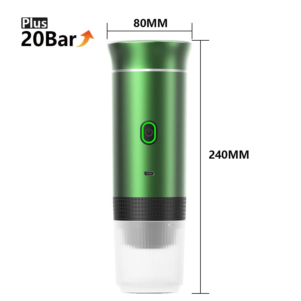 Портативная кофемашина 20Bar, Зеленый Metallic Green