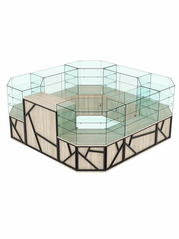 Торговый стеклянный островок серии лофт - альфа (сонома + чёрный) №2