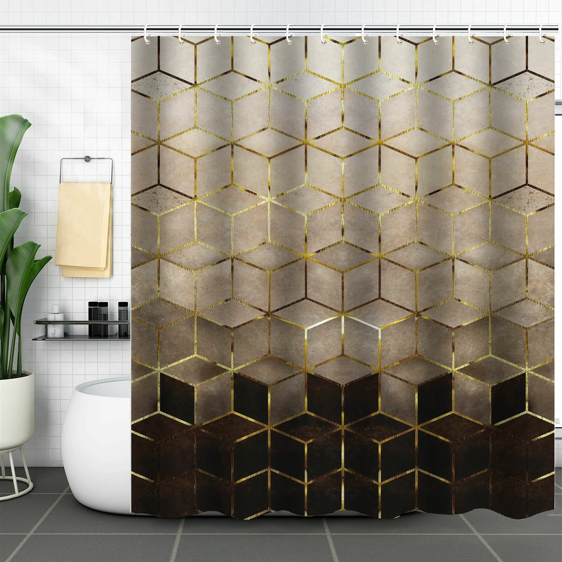 Штора для ванной Marble тканевая 180х150. Шторка, занавеска в ванную комнату с 12 крючков типа C