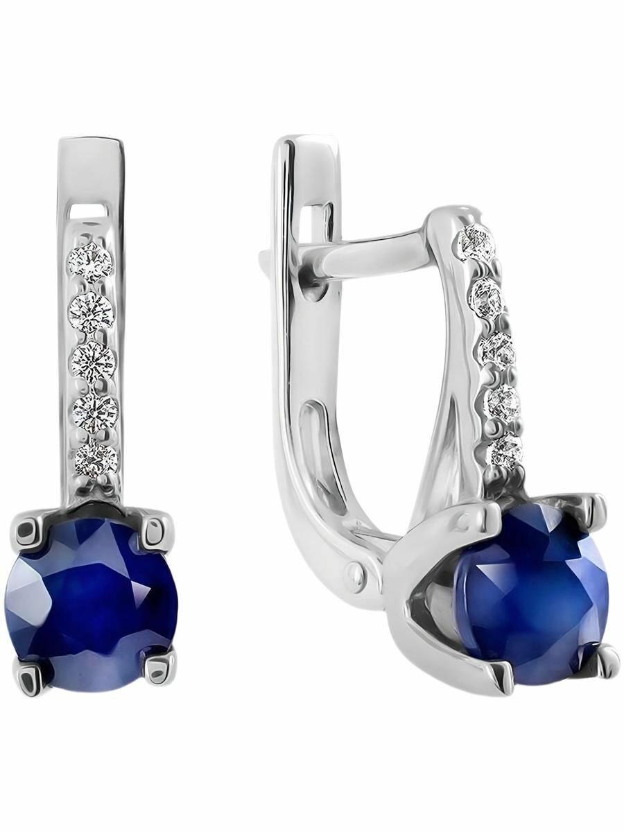Серьги, серебро, 925 проба, родирование, сапфир, фианит