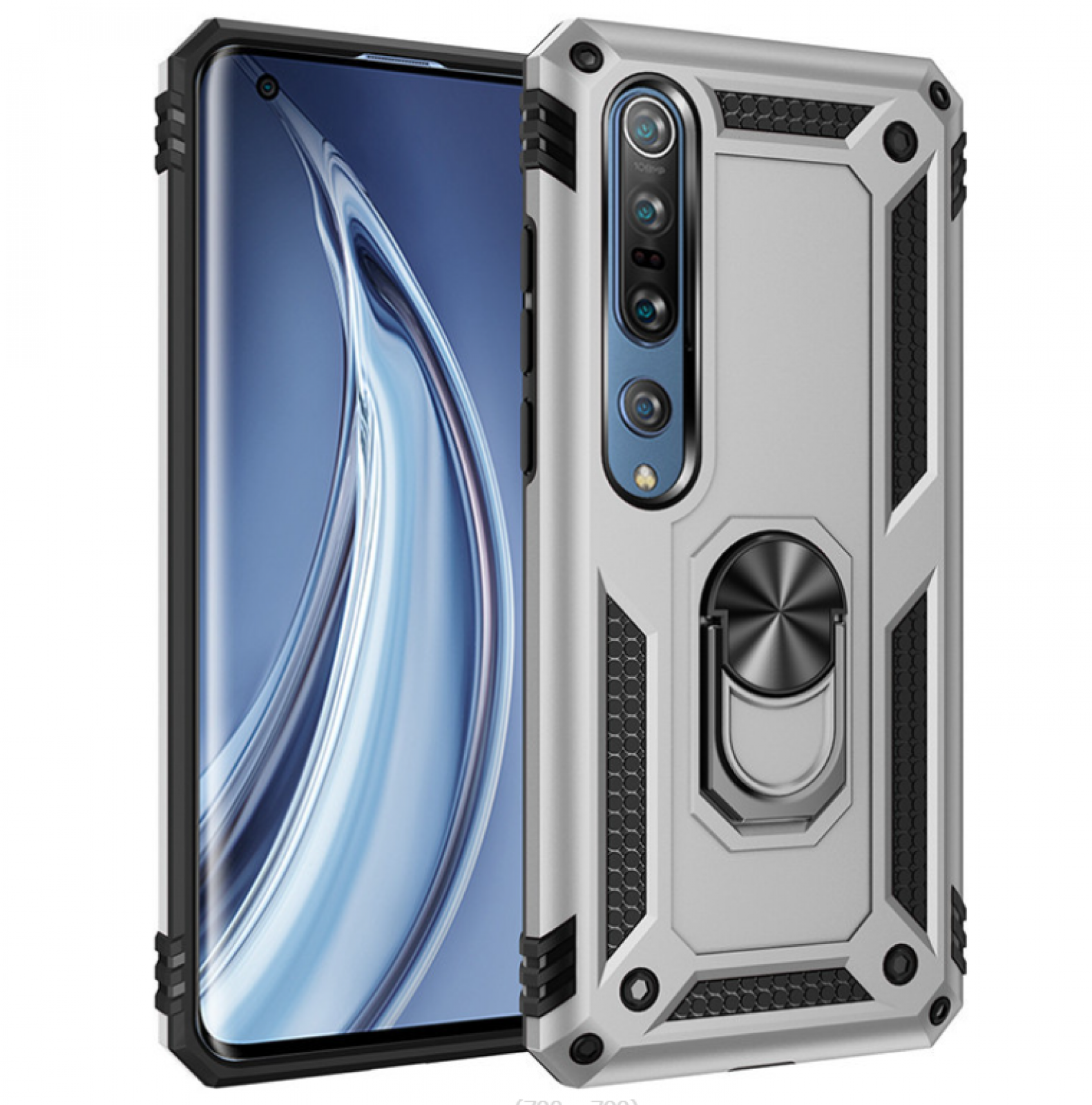 Противоударный чехол-бампер MyPads Heavy для Xiaomi Mi 9 SE серебристый с кольцом-держателем