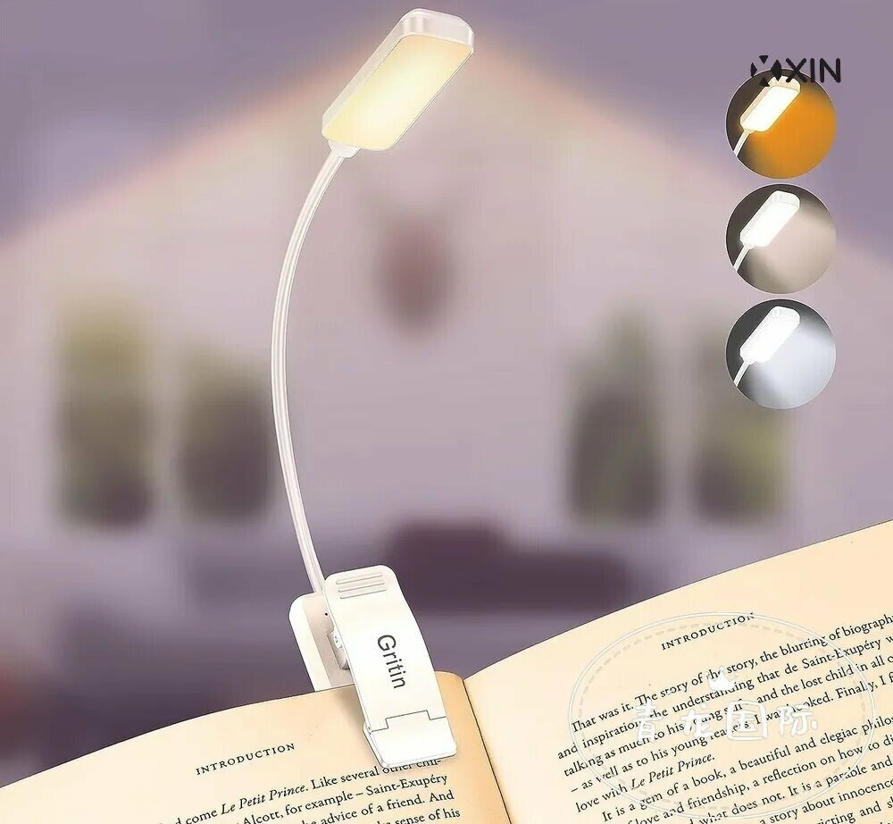 Glocusent, Лампа для чтения на прищепке, Фонарик для книги, USB-светильник, Подсветка, Светильник, Ночник, Мини