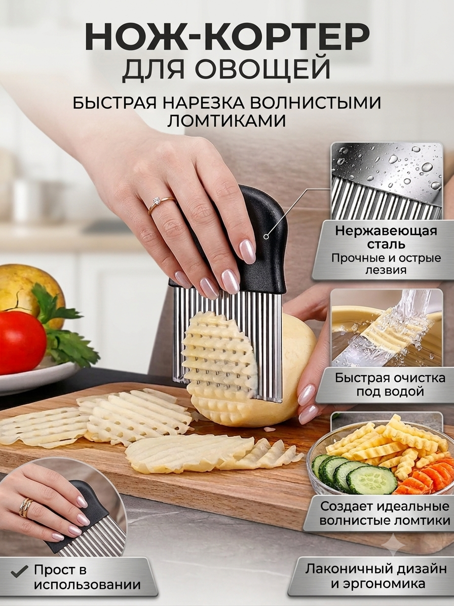 Нож для фигурной резки овощей/рифленый /волнистый кухонный слайсер