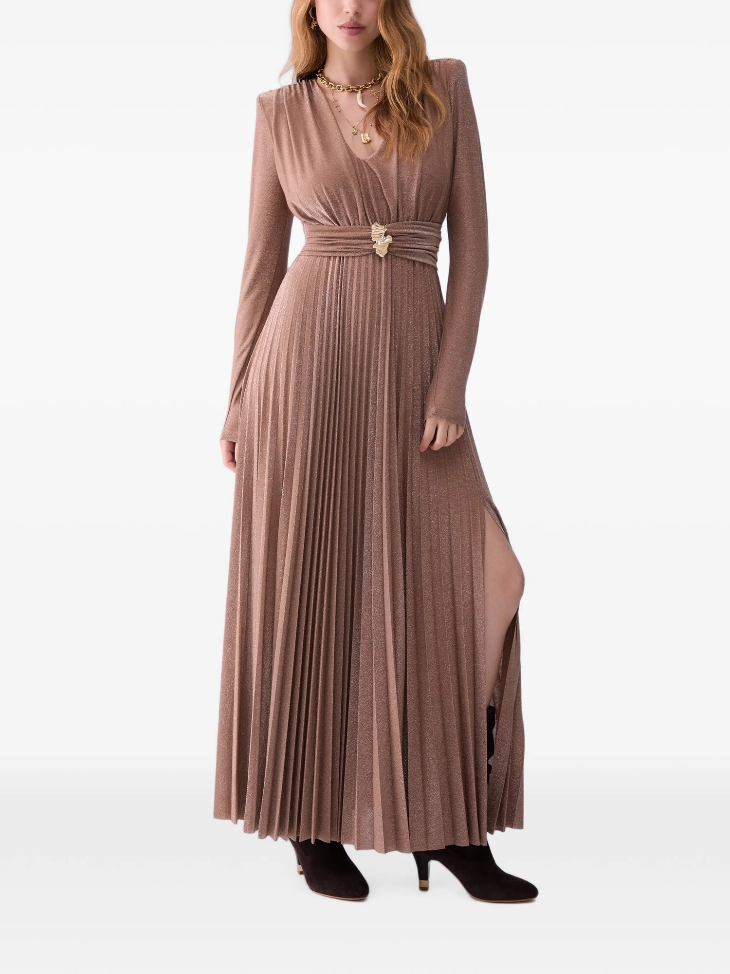 Платье LIU JO Long pleated lurex dress, размер 40, коричневый — фото 1