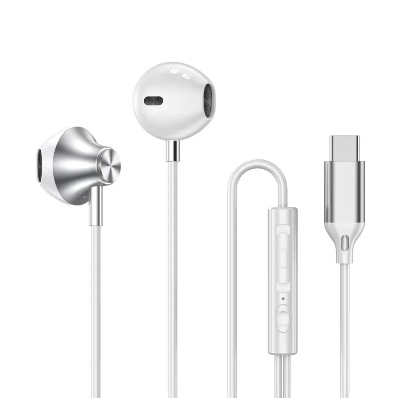 Проводные наушники USB Type-C Metal HiFi для iPhone 17, 16, 15 Pro Max, Xiaomi, Серый, Type C White