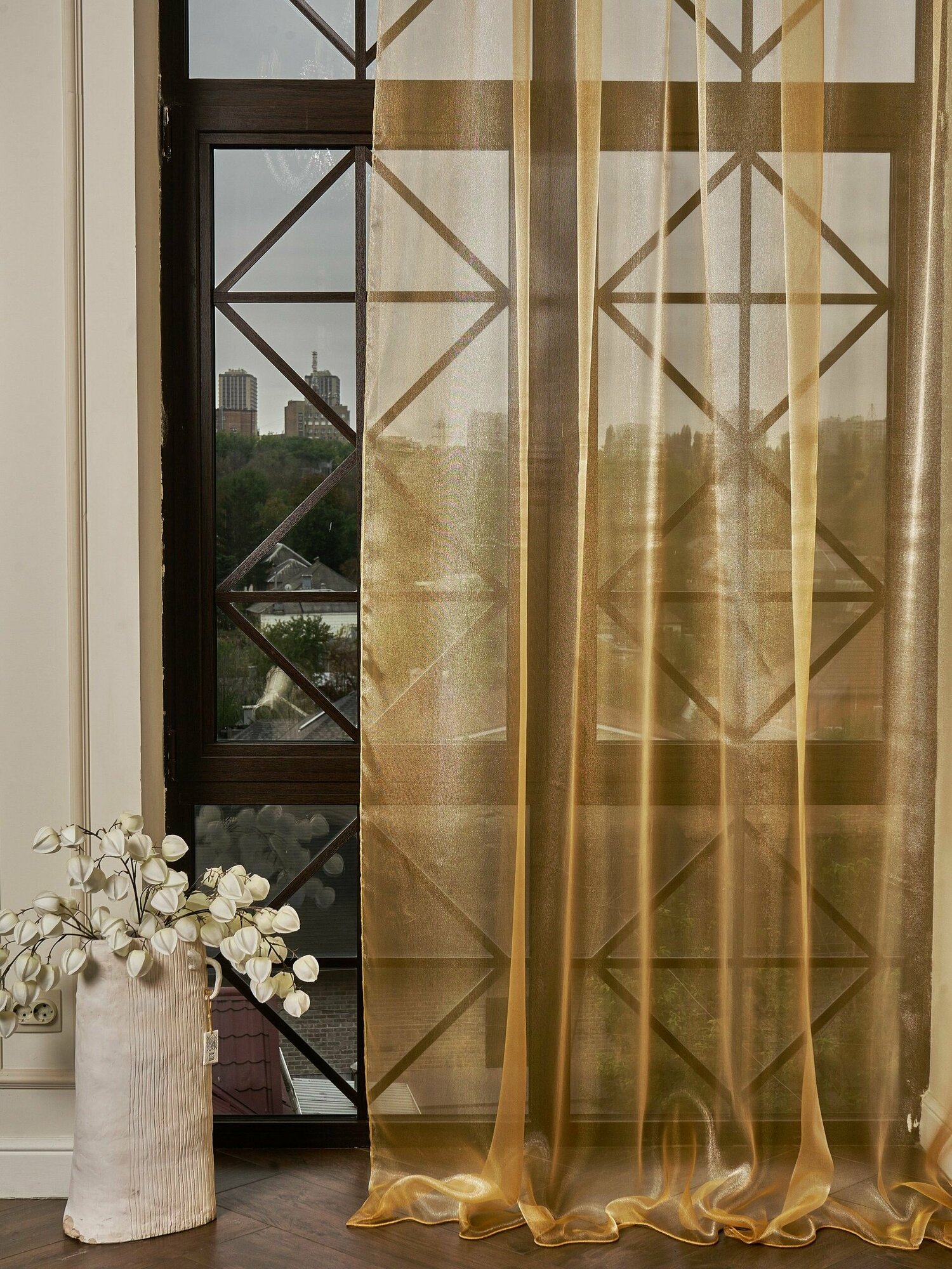 Тюль Новара (Novara), штора готовая на ленте сборки из органзы, ширина 300 см, высота 320 см