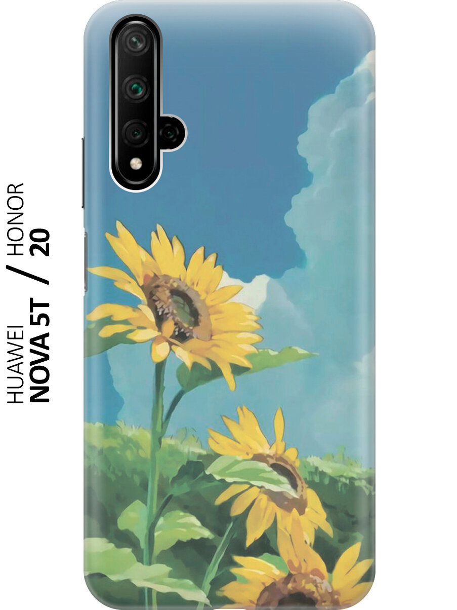 Силиконовый чехол Три подсолнуха в поле на Honor 20 / Huawei Nova 5T / Хонор 20 / Хуавей Нова 5Т