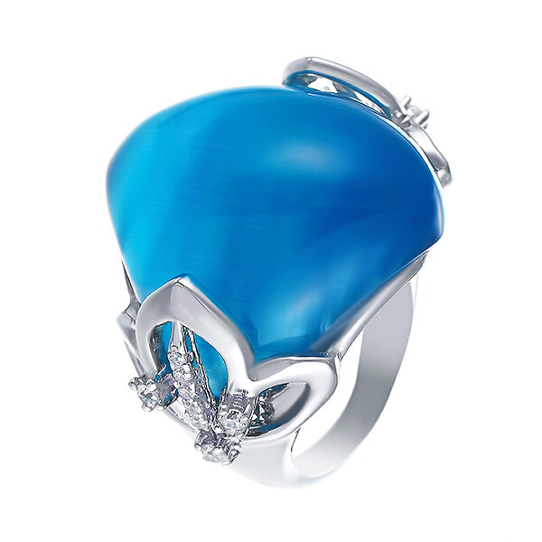 Кольцо, серебро, 925 проба, фианит, кошачий глаз