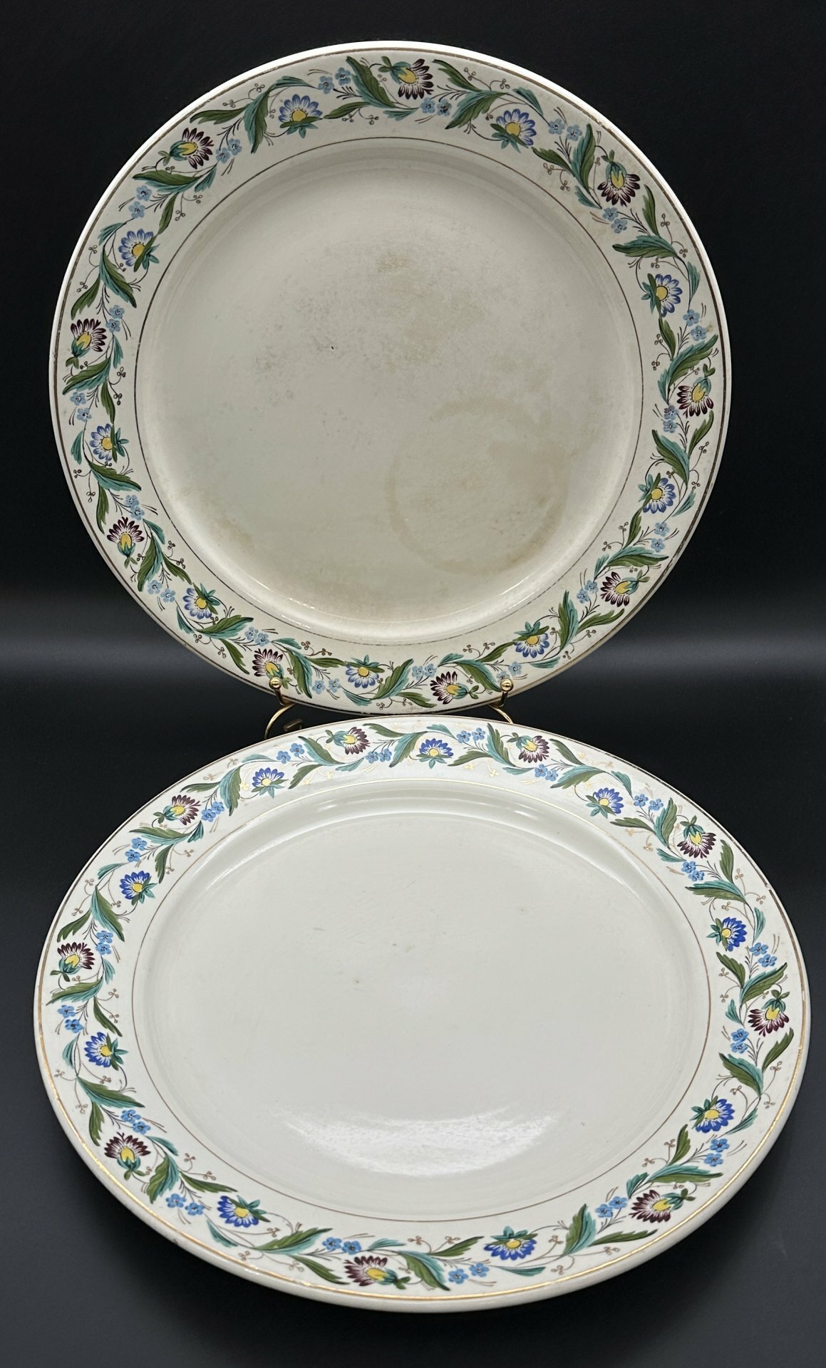 Набор из 2-х сервировочных блюд с растительным декором, фаянс, золочение