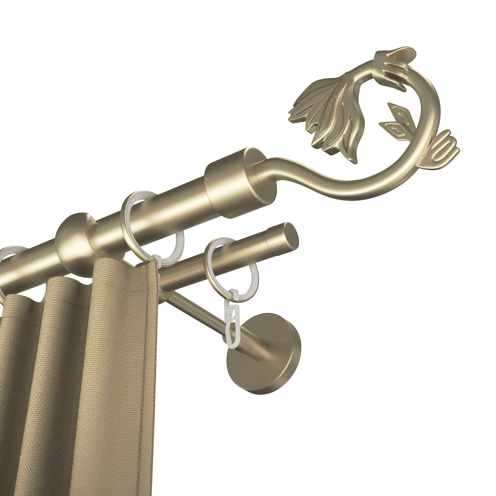 Карниз двухрядный для штор и тюля 160см D20 и 16 мм Уют ОСТ, шампань, наконечник Крокус