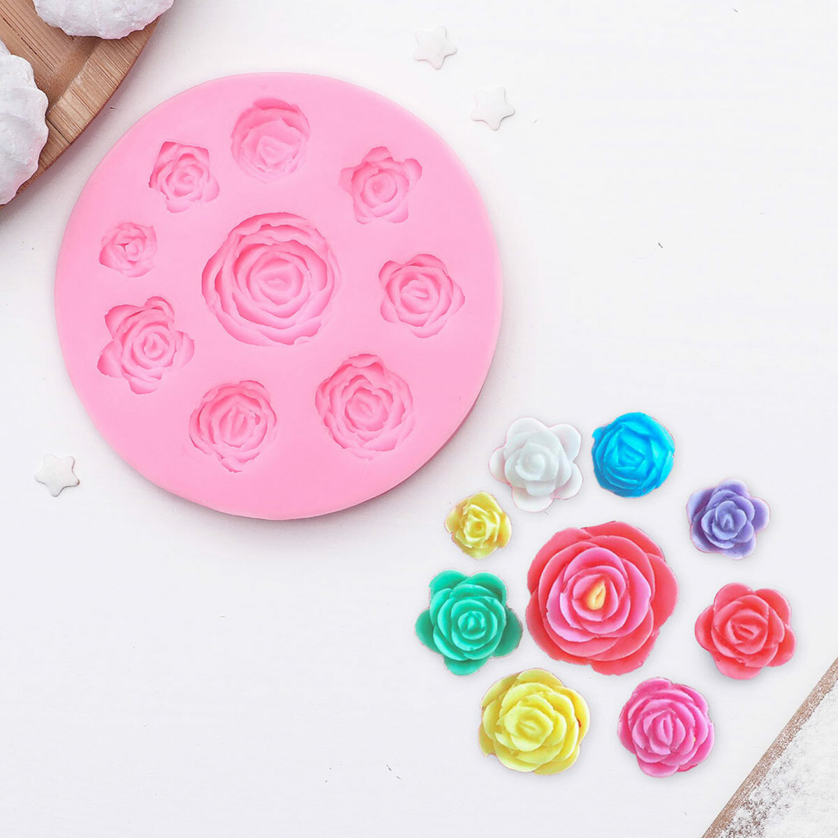 Молд силиконовый для шоколада, воска, мыла, гипса и эпоксидной смолы 'Круговорот роз', 8 см, Арт Узор